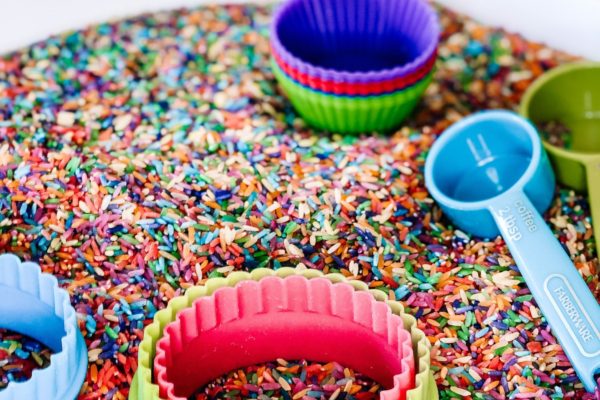 Rainbow Rice Sensory Bin - beyond the playroom